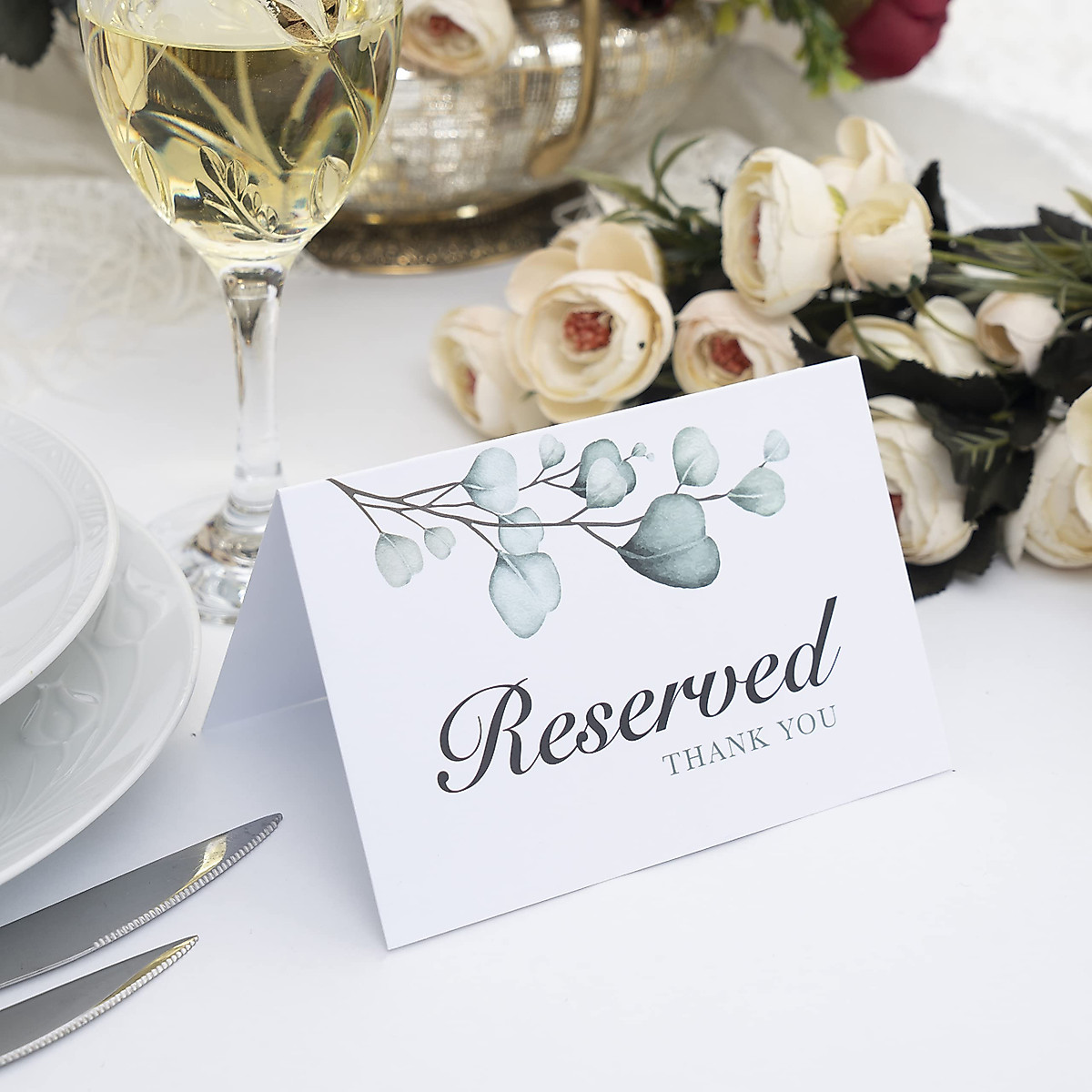 CLEVER SIGNS Reserved Table Signs, Pack of 25, Reserved Signs for Weddings, Receptions, Christmas, Events, 4x6 inches Reservation Cards for Tables, Greenery Watercolor Reserved Signs