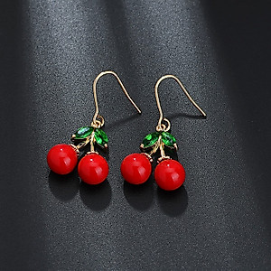 VONSSY Cherry Earrings | Red Drop Dangle & Stud Earrings