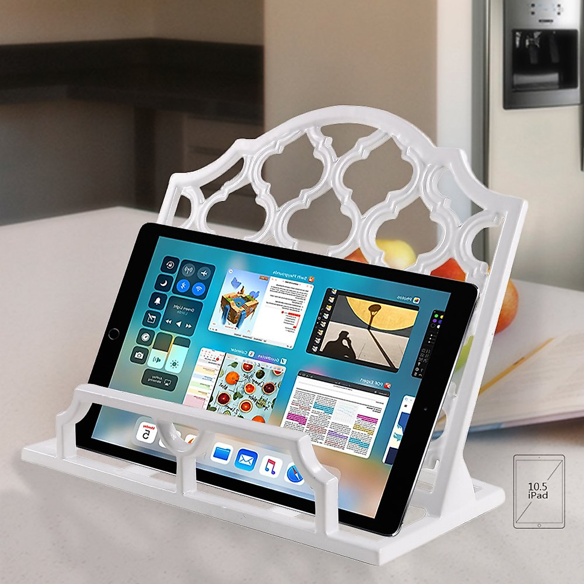 Vintage Cast Iron Cookbook Stand Holder Large Cookbook Holder White Metal Cookbook Stand for Kitchen iPad Recipe Book Stand