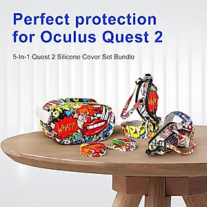 Relohas VR Accessories for Oculus Quest 2, Silicone Set for Meta Quest 2, Include Controller Grip Leather Cover, VR Shell Cover, Face Cover, Lens Cover and 10PCS Disposable Eye Cover(Street Graffiti)