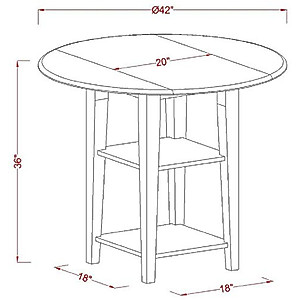 East West Furniture SUGR5H-BMK-W 5 Piece Counter Height Dining Table Set Includes a Round Kitchen Table with Dropleaf & Shelves and 4 Dining Room Chairs, 42x42 Inch, Buttermilk & Cherry