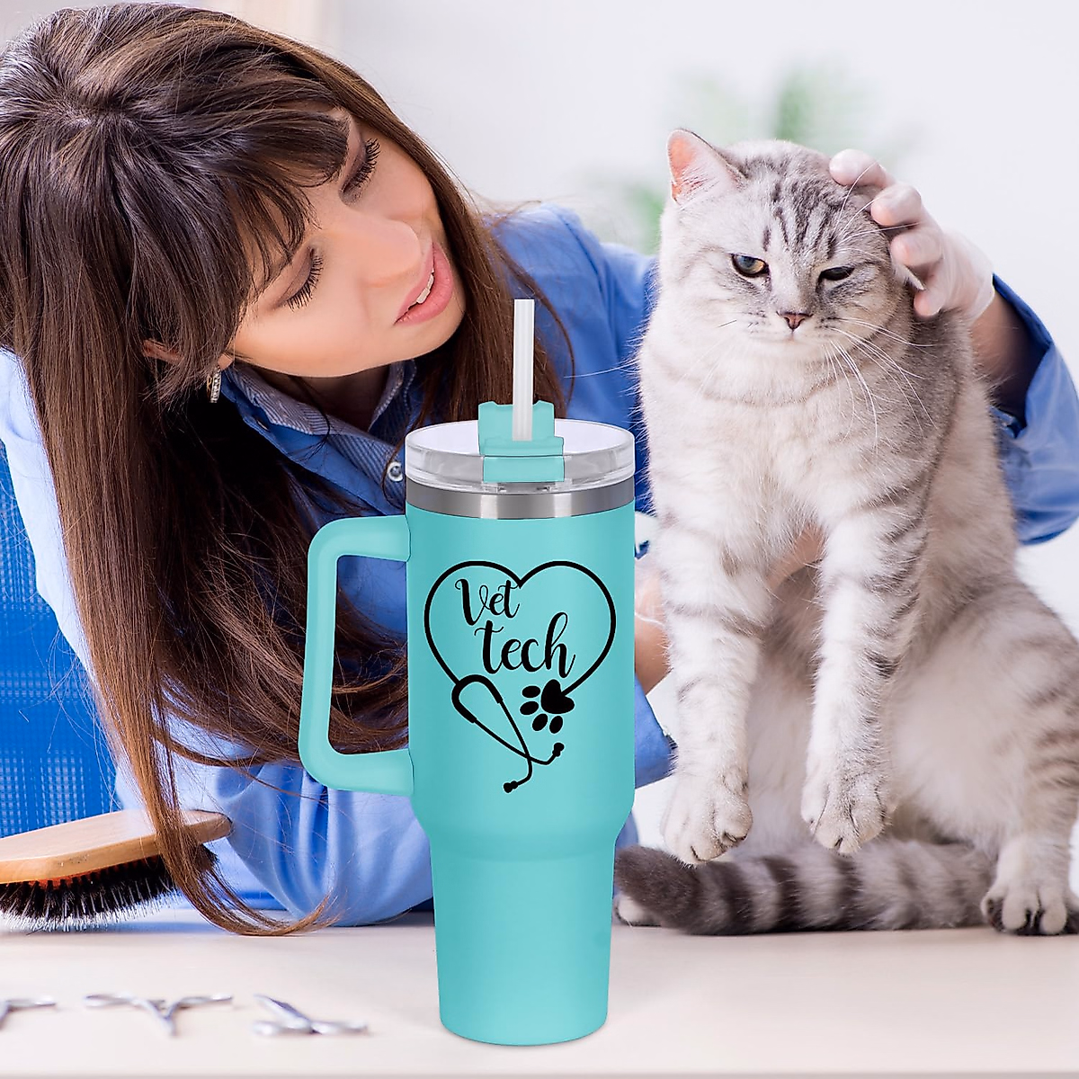 Muwnrol Vet Tech Gift Tumbler, Vet Tech Week Gift for Veterinarian, Veterinary Gift Vet Tech Nurtrition Fact 40 Oz Tumbler with Handle