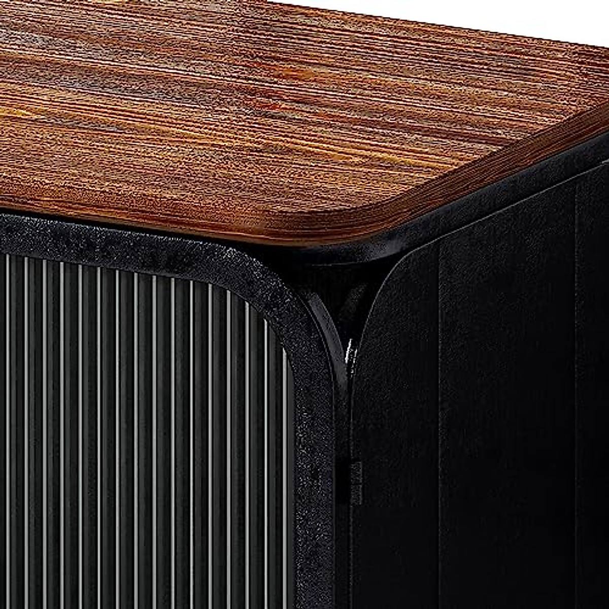 Aisurun 40.94" Modern Storage Cabinet Sideboard with 3 Glass Doors, Fir Top & 2 Tier Storage Shelves for Entryway Living Room Home Office Dining Room, Black+Brown