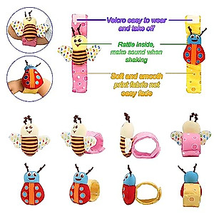 8 PCS Baby Rattle Toy Set, Wrist Rattles Foot Finder Rattle Sock, Arm Hand Bracelet Rattle, Feet Leg Ankle Socks,Present Gift for Newborn Infant Babies Boy Girl (8 pcs-A)