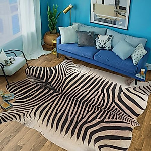 GUZAREUU Zebra Rug 7.6x6.2 ft Zebra Print Rug Funky Area Rug for Living Room Bedroom, Non-Slip Durable Faux Cowhide Rug No Fur