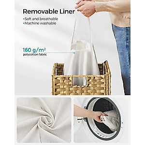 SONGMICS Laundry Hamper with Lid, 23.8 Gallon (90 L) Synthetic Rattan Clothes Laundry Basket with Lid and Handles, Foldable, Removable Liner, Goose Yellow ULCB51NL