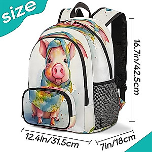 Elementary School Bags for Teens, Cute Piglet Kids Backpacks Pig Painted Lightweight Bookbags Waterproof Sturdy Schoolbag Daypack for Girls Boys