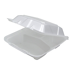 Pactiv YTD19903 Foam Hinged Lid Containers, White, 9 x 9 x 3-1/4, 3-Compartment (Case of 150)