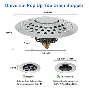 Tub Stopper Bathtub Drain Stopper- Universal Pop Up Tub Drain Stopper for Bathtub Bathroom Sink Drains Anti Clog Sink Drain Filter with Hair Catcher, Easy Install Drain Stopper &Curtain Clips