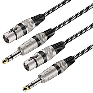 KINXIYU XLR Female to 1/4 Inch TRS Cables 3 FT/2Pack, Nylong Braided XLR 3 Pin Female to 6.35mm TRS Male Balanced Wire Mic Cord (Pure Copper Conductors)