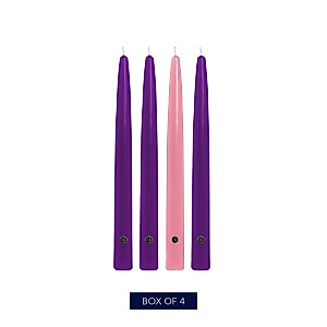 Colonial Candle Unscented Taper Candle, Hand-Dipped, Drip-Less & Smokeless, Premium Wax with Cotton Wick, Multi, 12 in, 4 pk