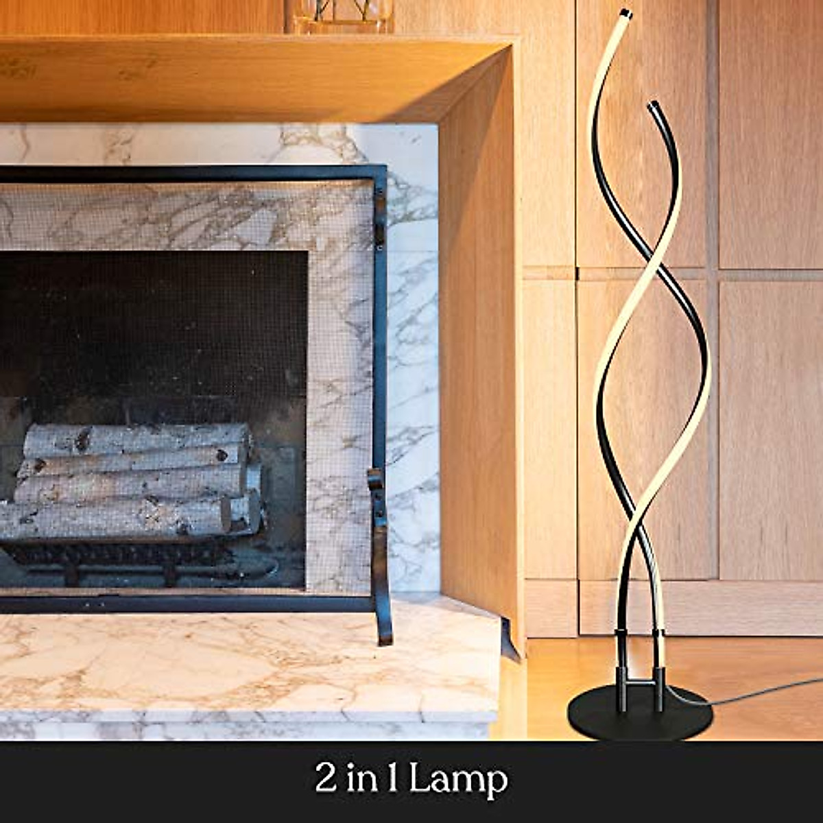 Brightech Embrace Dimmable LED Floor Lamp – Modern Spiral Adjustable Standing Lamp for Living Rooms & Offices – 2-in-1 Tall End Table Lamp for Bedroom Reading - Black