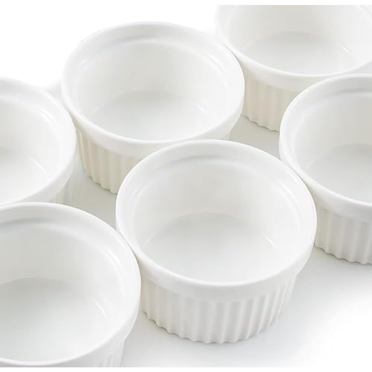 Nuwave Ceramic Ramekins 8 oz, Set of 6, Elegant Classic Style for Baking Souffles, Creme Brulées, Custards, Puddings, 4.3” Wide & 2” Tall, Microwave, Oven & Dishwasher-Safe, Ivory White