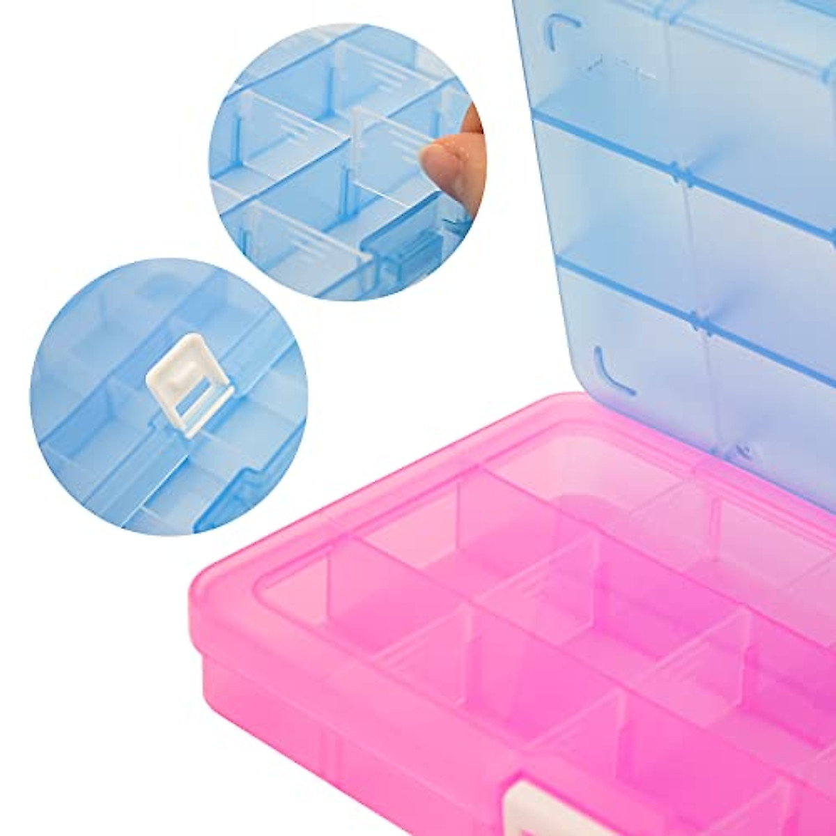 Qualsen 8 Pack Bead Organizer Plastic Compartment Box with Adjustable Dividers Craft Tackle Organizer Storage Containers Box 15 Grid (4 Colors)