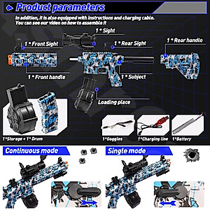 Large Electric Splatter Blaster with Drum, Automatic and Semi-Automatic Dual Mode Gel Ball Blaster, for Outdoor Activities -Team Game, Blue