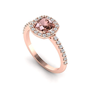 GNG 1.00 Cttw Natural Morganite and Diamond Halo Engagement Ring in 10k Rose Gold (6)