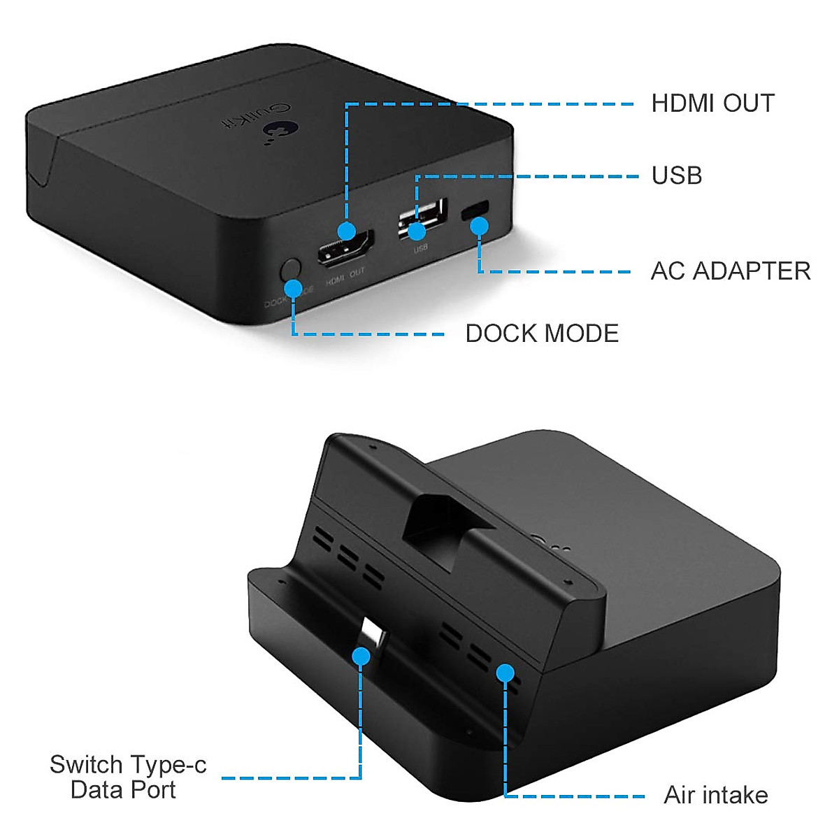 Gulikit NS05 Switch Dock,Portable TV Docking Station for Nintendo Switch with USB-C PD Charging Stand, Magnet Transform Design, Supported Phone or Tablet, Charging Dock with Air Outlet