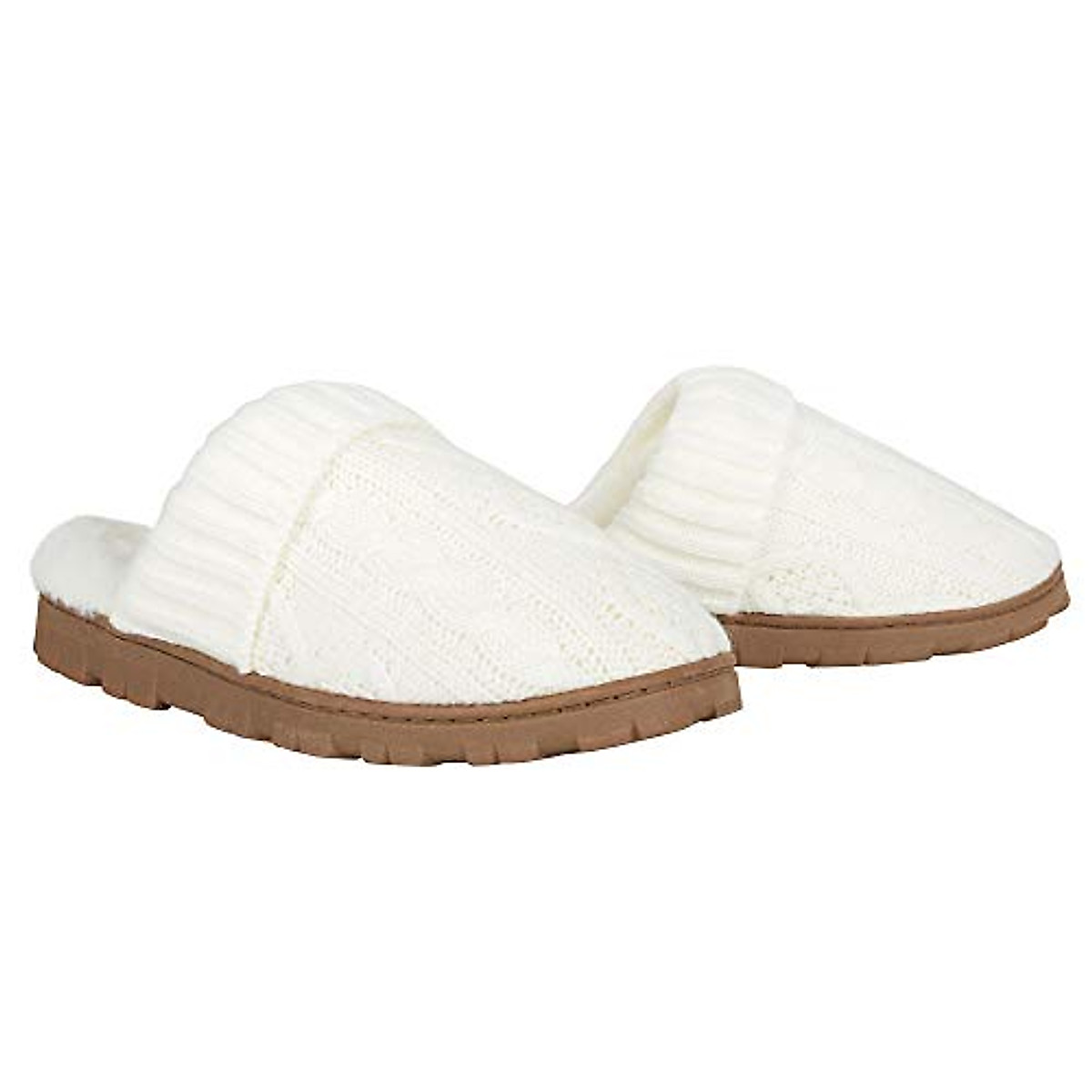 Jessica Simpson Womens Soft Cable Knit Slippers with Indoor/Outdoor Sole, Cream, Small
