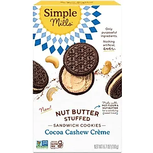 Simple Mills Cocoa Cashew Crème Sandwich Cookies - Gluten Free, Vegan, Healthy Snacks, 6.7 Ounce (Pack of 1)