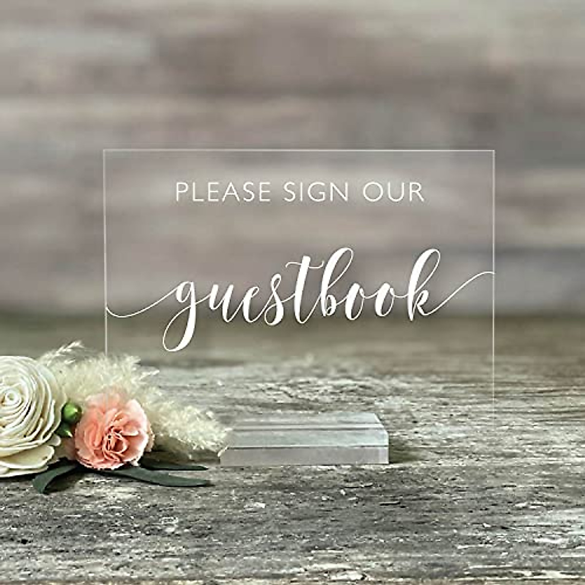 Sweet Carolina Collective Modern Acrylic Wedding Guestbook Sign - Please Sign Our Guestbook - with Acrylic or Wood Stand: 5" x 7" or 8" x 10" - Perfect for Wedding Table Decor & Reception Decor