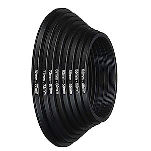 Fotasy Filter Step Down Ring Set, Anodized Metal Black, 8 Stepping Down Lens Adapter Rings, 82-77mm 77-72mm 72-67mm 67-62mm 62-58mm 58-55mm 55-52mm 52-49mm Step Down Ring (SRD)