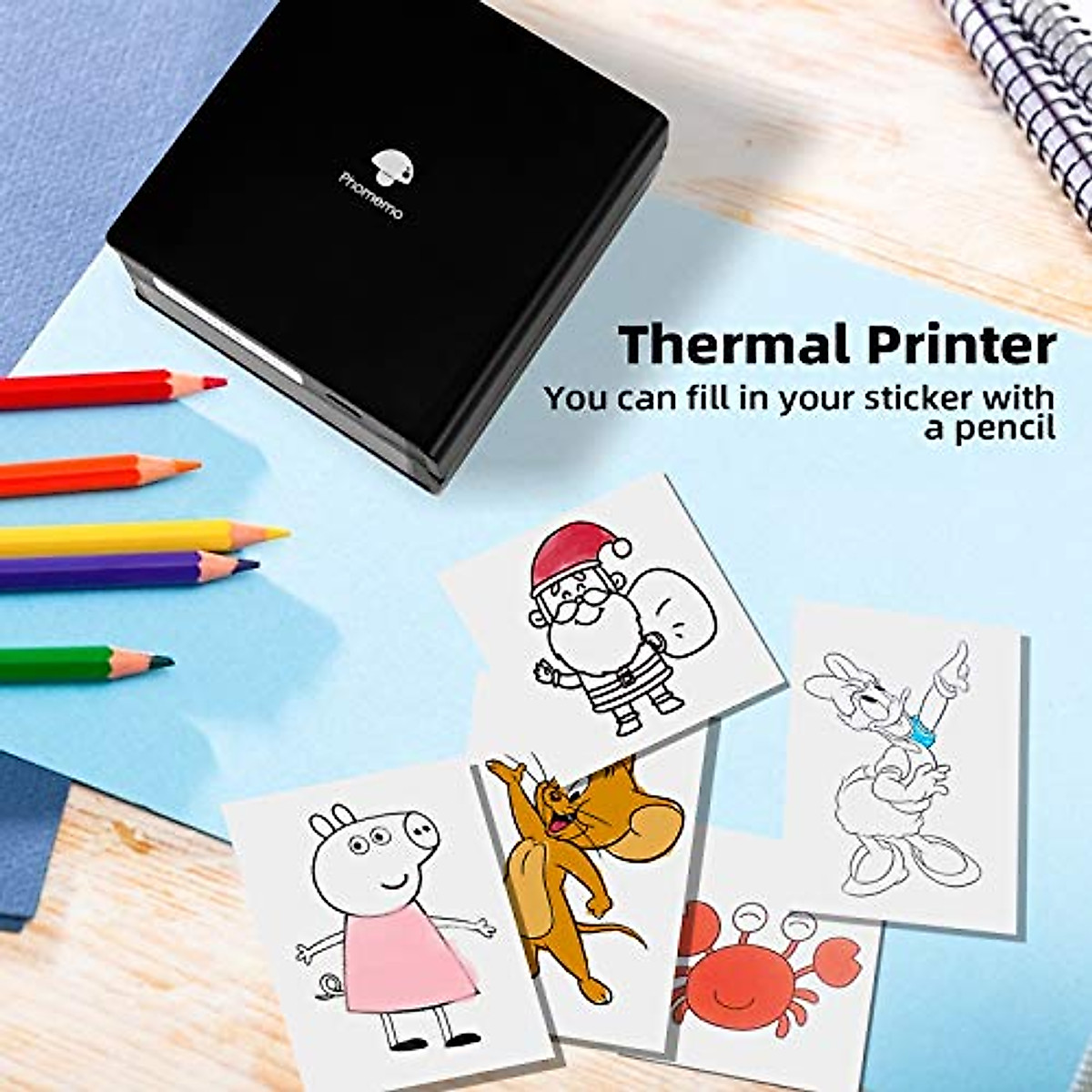 Phomemo M02 Wireless Sticker Printer, Portable Bluetooth Photo Printer Pocket Thermal Sticker Maker Mobile Printer, Compatible with iOS and Android, for Print Photo, Journal, Fun, Black and White