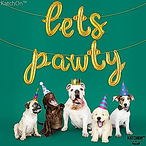 KatchOn, Gold Lets Pawty Balloon Letters - 16 Inch | Script Lets Pawty Balloon Banner for Dog Birthday Decorations | Gold Lets Pawty Birthday Decorations | Lets Pawty Balloons for Puppy Birthday Décor