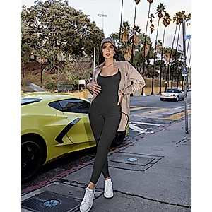 OQQ Women's Yoga Ribbed One Piece Long Sleeve Workout JumpSuit, Black, Large