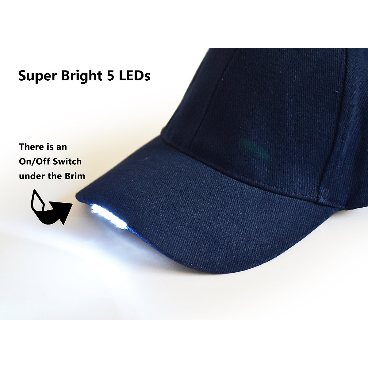 Hands Free LED Baseball Cap Hat for Outdoor Jogging Hip Hop Party Holiday Blue
