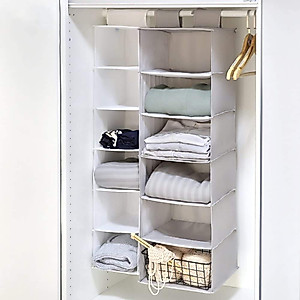 sunyou Hanging Closet Organizer 6 Shelves Cloth Hanging Organizer Foldable with 2 Widen Straps for Clothing, Blankets, Toys(White, 30cm)