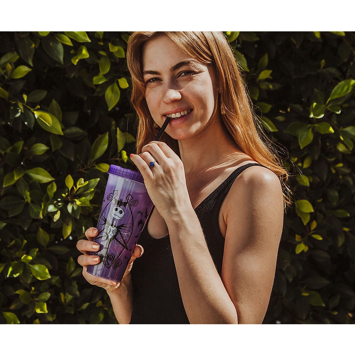 Toynk Disney The Nightmare Before Christmas Jack Skellington Color-Changing Plastic Travel Tumbler | Includes Reusable Straw, Leak-Resistant Lid, Fake Ice Cubes | Holds 24 Ounces