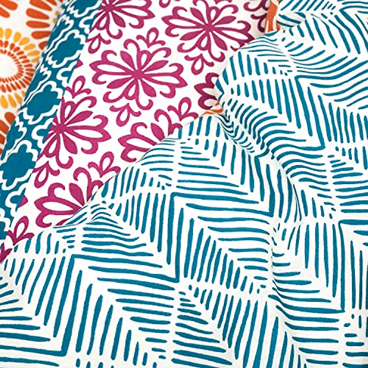 Lush Decor Bohemian Stripe Reversible 3 Piece Cotton Duvet Cover Set, King, Fuchsia & Orange