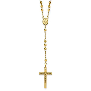 Diamond2Deal 14k Yellow Gold Diamond-cut 4mm Beaded Semi-solid Rosary 24 inch Necklace
