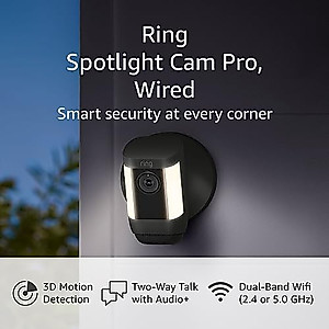 Ring Spotlight Cam Pro, Wired | 3D Motion Detection, Two-Way Talk with Audio+, and Dual-Band Wifi (2022 release) - Black