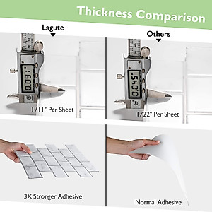 Lagute 5-Sheet 12" x 12" Thicker Design Stick on Backsplash tiles, Peel and Stick Wall Tiles, Marble White Subway Tile with Grey Grout for Kitchen and Bathroom