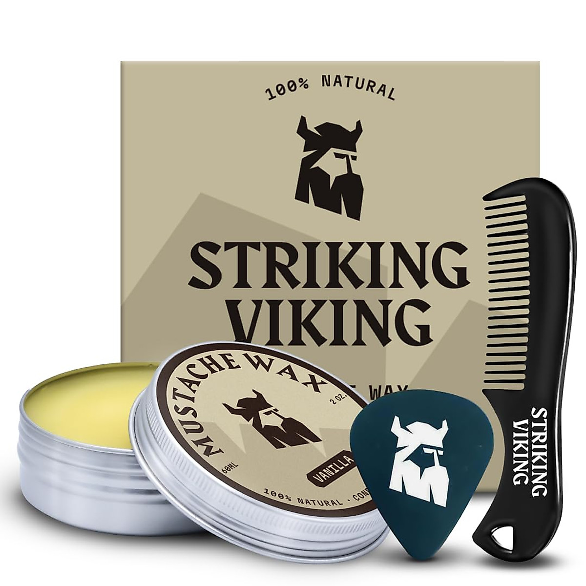 Striking Viking Pack of 2 Mustache Wax (Vanilla Scent) & Beard Folding Comb for Men