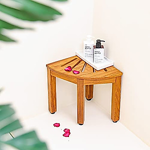 NNN 12" Teak Shower Stool/Teak Shower Foot Rest/Shower Stool for Shaving Legs/Teak Shower Bench/Shower Stool for Inside Shower/Corner Shower Stool, Suitable for Small Shower Spaces.