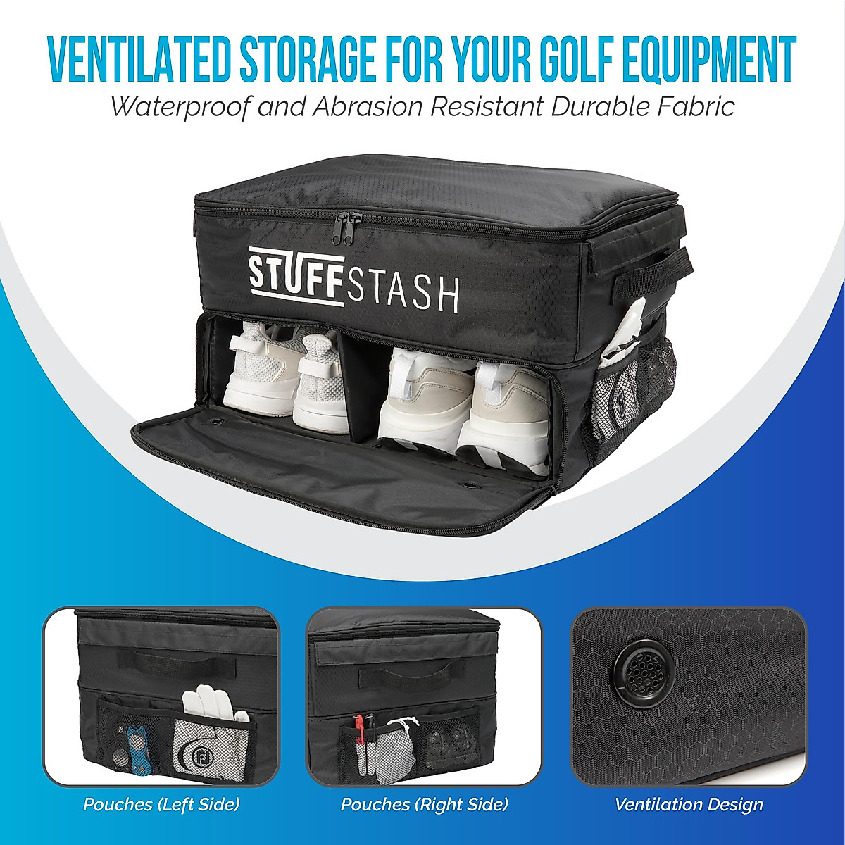 STUFFSTASH Golf Trunk Organizer, Strong, Won't Collapse. Shoe Compartments, Dividers, Storage for Tees, Gloves, Balls,.Store Accessories in Your Car or SUV. Golfer Gift Essentials for Men and Women.