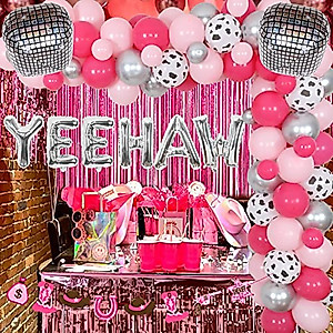 Western Cowgirl Party Decorations YEEHAW Bachelorette Balloon Garland Kit Nashville Bachelorette Party Supplies Disco Cowgirl Banner Rose Red Tinsel Disco Balloon for Women