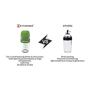 KITCHENDAO 2 in 1 Salad Dressing Shaker Container with Juicer, Pour Spout, Leakproof, Soft Grip, Dishwasher Safe, BPA Free Travel Homemade Oil and Vinegar Salad Dressing Bottle Mixer Dispenser, 1 Cup