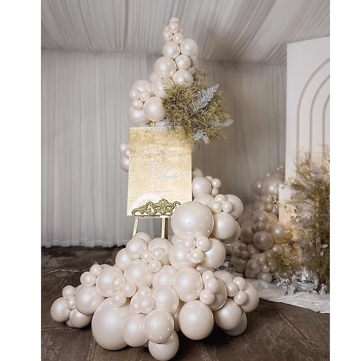 Pearl Balloon Arch Pearl White Sand Double Stuffed Balloons Arch With Pearl Stickers 5/10/12/18 Inch Bridal Shower Balloon Arch Pearl Ivory Balloon Garland For Wedding Birthday Baby Shower Decorations