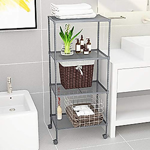 OVICAR 4-Tier Wire Storage Shelves, Adjustable Shelving Units with Wheels, Steel Metal Storage Rack for Kitchen Pantry Closet Laundry, Durable Organizer Garage Tool Storage Shelf (Grey, 4 Tiers)