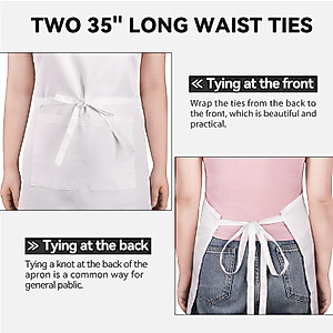 NLUS White Chef Hat and Apron, Adjustable Chef Costume Set, Kitchen Cooking Baking Apron with 2 Pockets for Men and Women