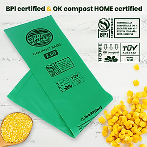 RAYTID Compostable trash Bags 2.6 Gallon Compost Bags for Kitchen Countertop Bin 1.3,2,3, Gallon, 120 Count,Small Kitchen Food Scrap Waste Bags,ASTM D6400, US BPI & Europe OK Compost Home Certified