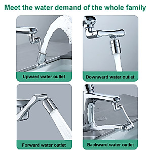 1440° Rotating Faucet Extender, 1080°+360° Large-Angle Splash Filter Faucet Aerator, with 2 Water Outlet Modes, Universal Brass Splash Filter Faucet Extension for Kitchen and Bathroom Sink, Silver