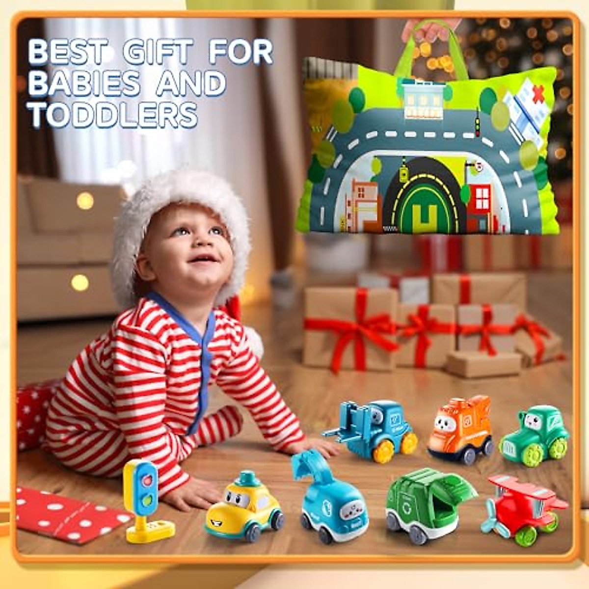 ALASOU 8 PCS Baby Cranes Car Toys with Playmat/Storage Bag|1st Birthday Gifts for Toddler Toys Age 1-2|Baby Toys for 1 2 Year Old Boy|1 2 Year Old Boy Birthday Gift for Infant Toddlers