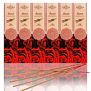 NAQSH Masala Incense Sticks 125gm - 6x20 Pack, Total 120 Sticks 100% Organic Hand Rolled Natural Fragrances with Free Wood Holder for Aromatherapy & Meditation, Yoga, Positivity & Relax (Rose)