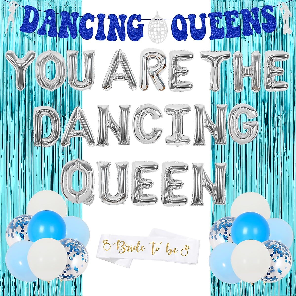 You are the Dancing Queen Decoration Dancing Queen Bachelorette Party Decorations Disco Party Decors with Dancing Queen Banner Blue Rain Curtain for Bridal Shower Disco Bachelorette Party