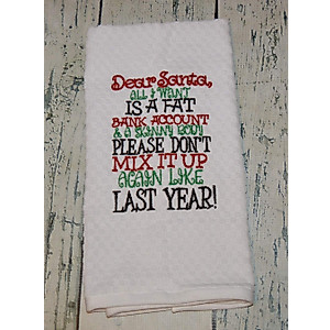 Funny Christmas Kitchen Dish Towel, Dear Santa Humorous Christmas Gift, Small White Elephant Christmas Gift