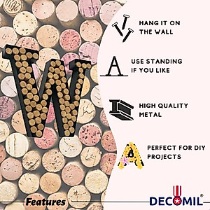 Decomil Wine Cork Holder (A-Z) (Letter W) | Decorative Wine Letters Cork Holder (W) | Wall Art Cork Holder Decor (W)